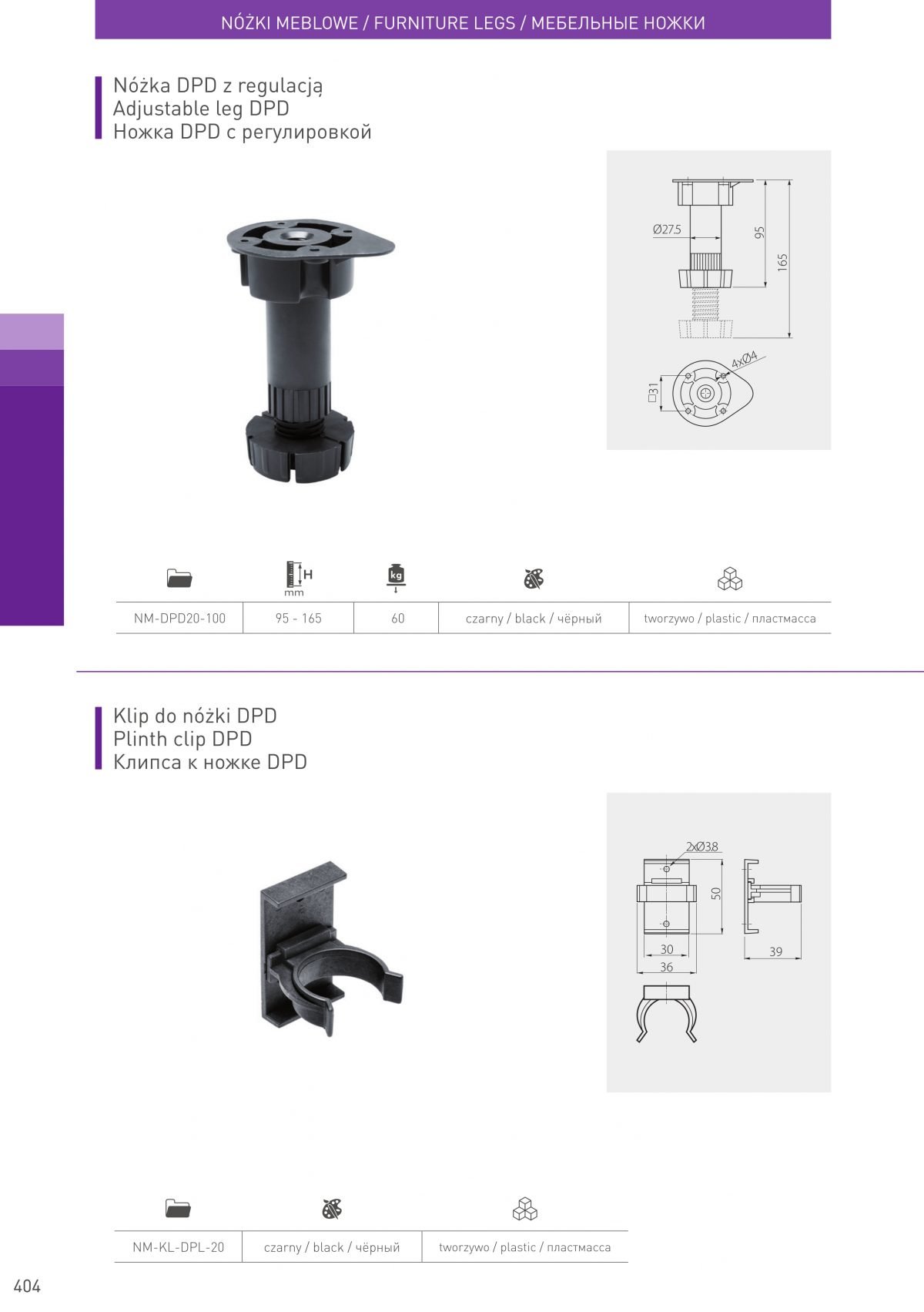 Plastic adjustable cabinet plinth legs 100mm - Fiteo - Furniture ...