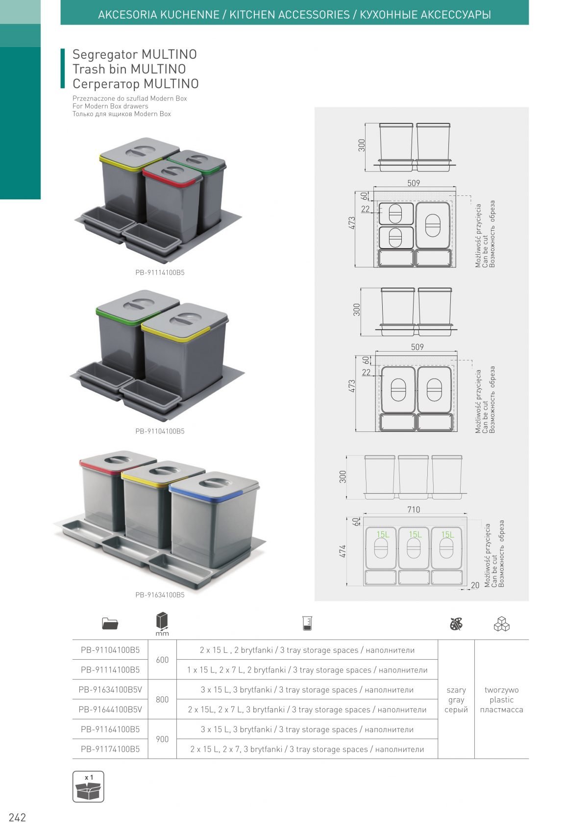 Kitchen drawer waste bins for 600mm cabinet - Fiteo - Furniture Fittings UK