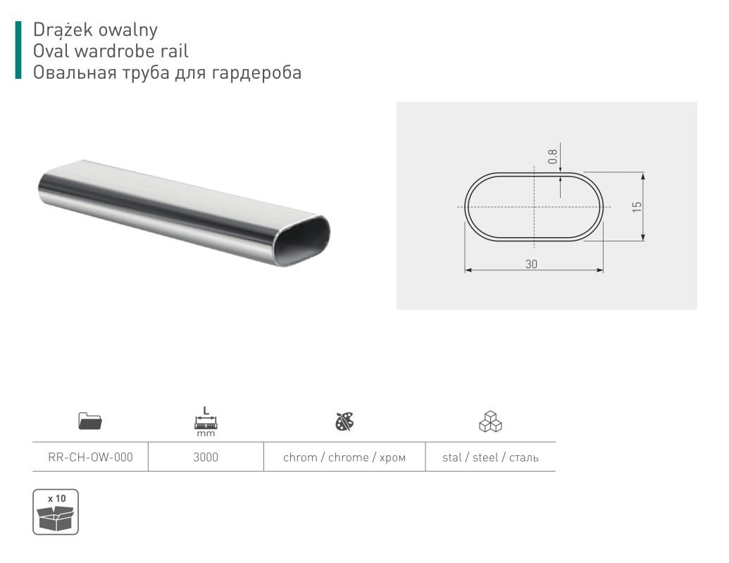 Wardrobe oval hanging rail 30x15mm chrome - various sizes - Fiteo ...