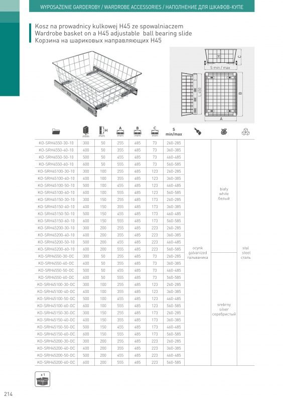 Pull out wardrobe wire basket with soft close runners - Fiteo ...