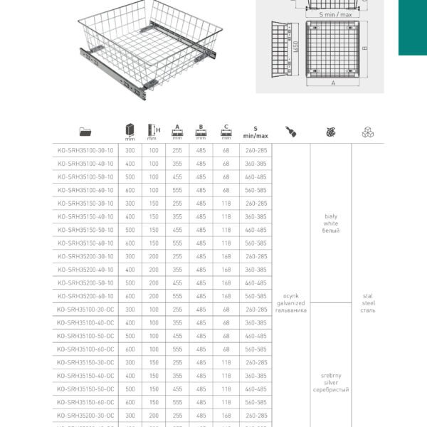 Pull out wardrobe wire basket with full extension runners - Fiteo ...